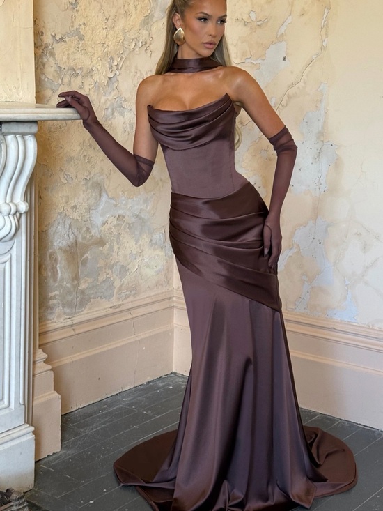 Babyboo Fashion | Dresses | Strapless Chocolate Brown Satin Evening ...